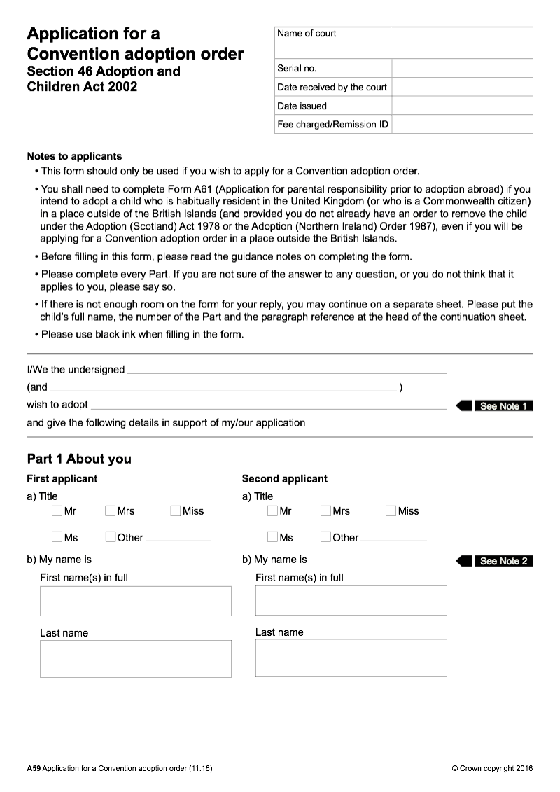 A59 Application for a convention adoption order (Section 46 Adoption ...