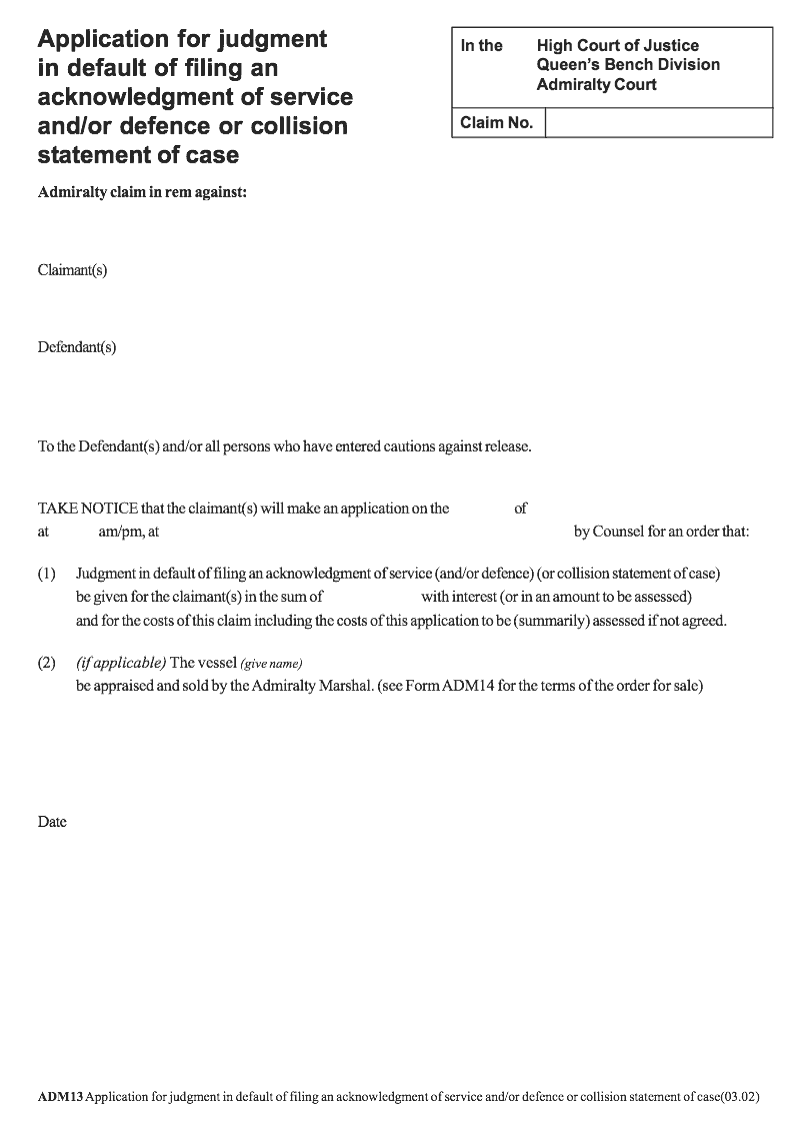 ADM13 Application for judgment in default of filing an acknowledgment ...