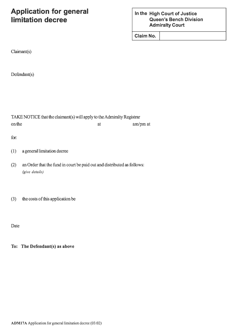 ADM17A Application for general limitation decree