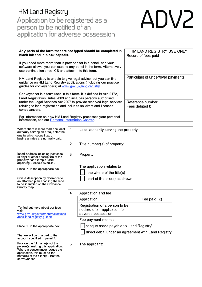 ADV2X Application to be registered as a person to be notified of an ...