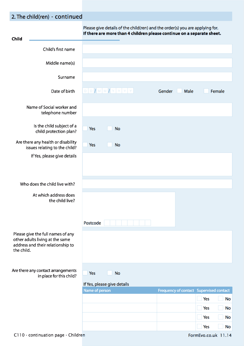 C110 (C1) Continuation page - additional children - Form C110 ...