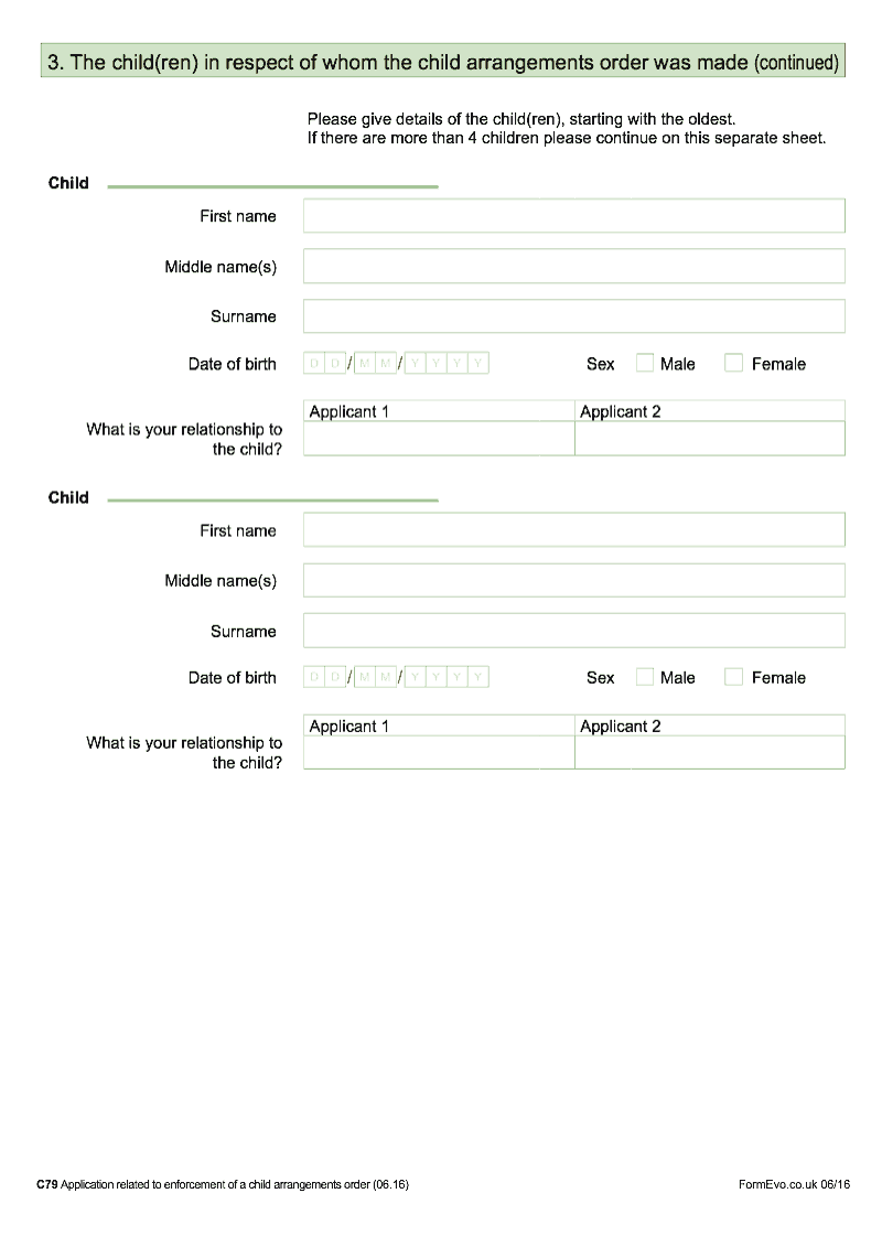 C79 Continuation Page 1 Continuation page - additional children - Form ...