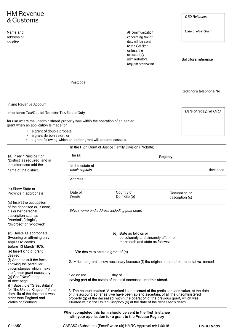 CAPA5C Grant of double probate, de bonus non
