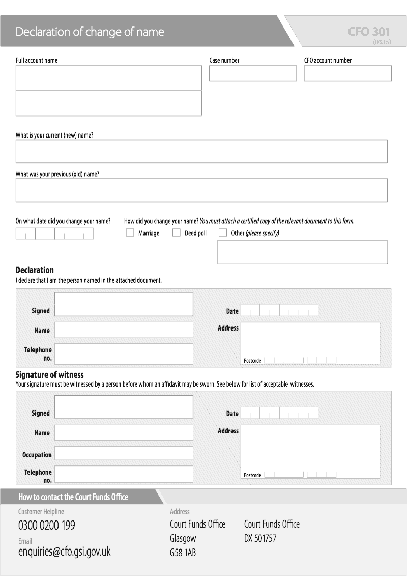 CFO 301 Declaration of change of name