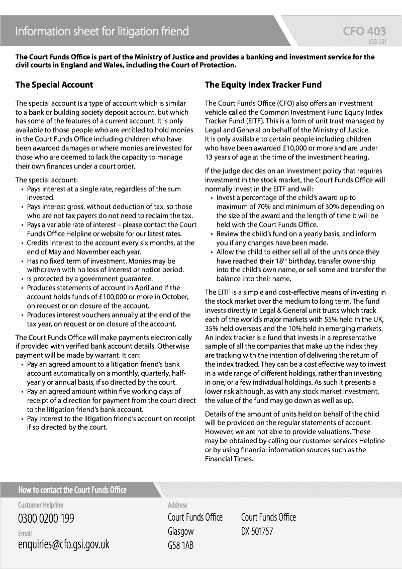 CFO 403 Information sheet for litigation friend