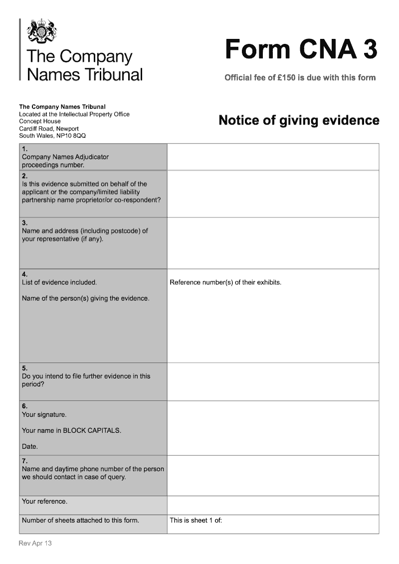 CNA3 Notice of giving evidence