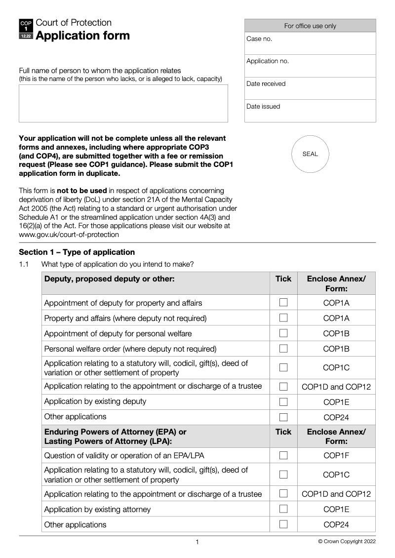 COP1 Application form