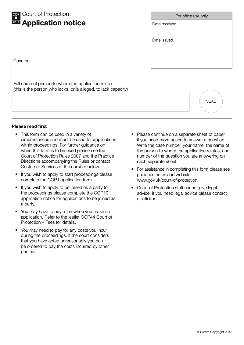 COP9 Application notice