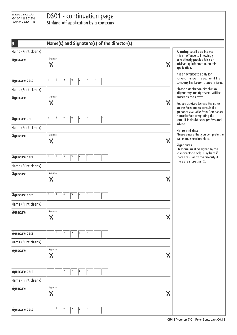 DS01 Continuation Page Name(s) and Signature(s) of the director(s ...