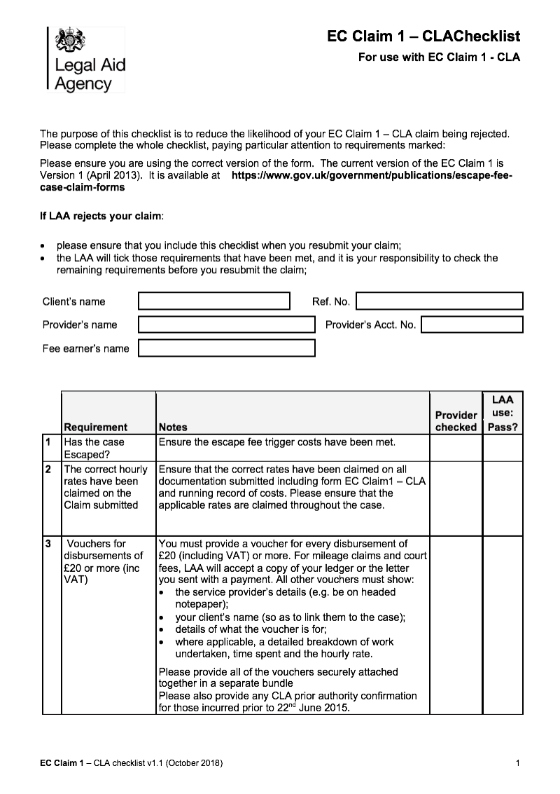 EC CLAIM1 CLA Checklist EC Claim 1 checklist - For use with EC CLAIM1 ...