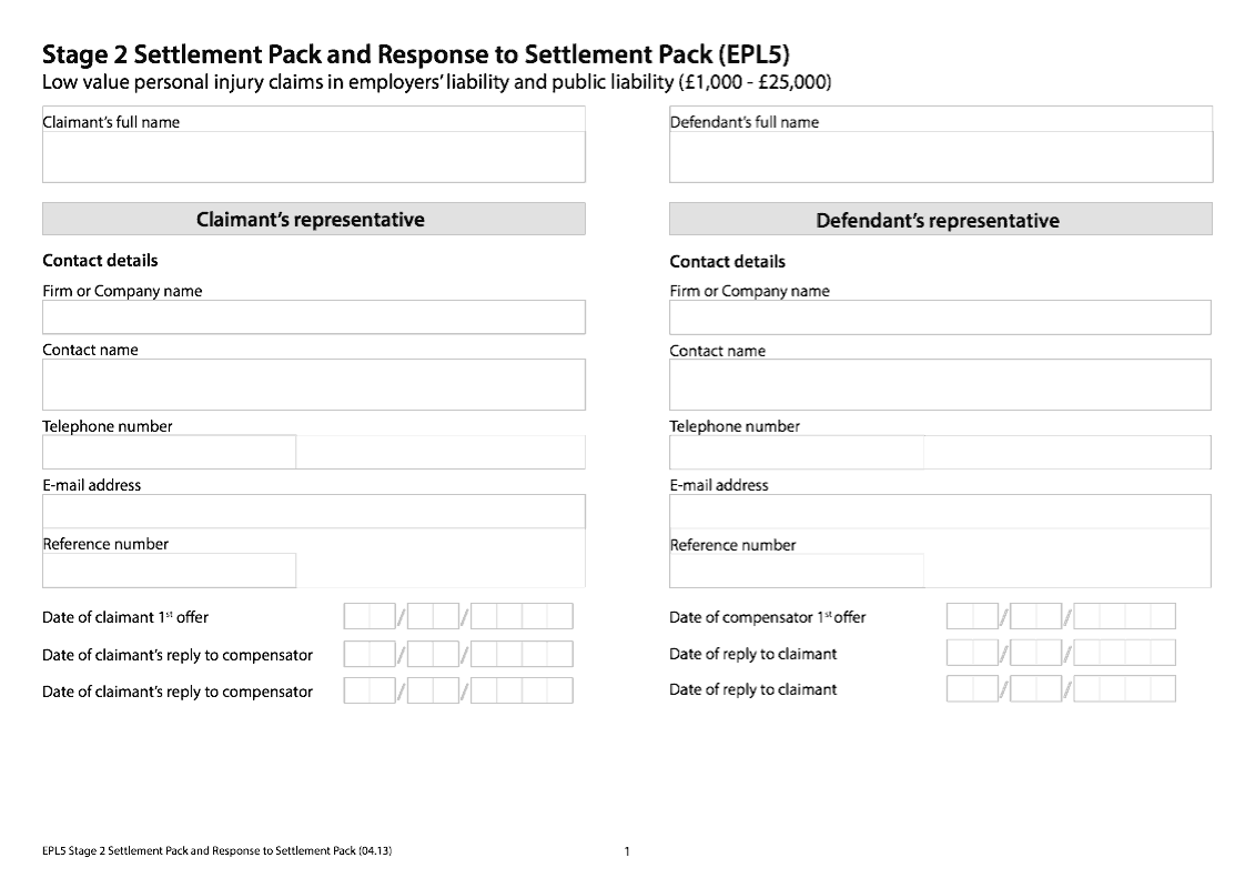 EPL5 Stage 2 Settlement Pack and Response to Settlement Pack (EPL5) Low ...