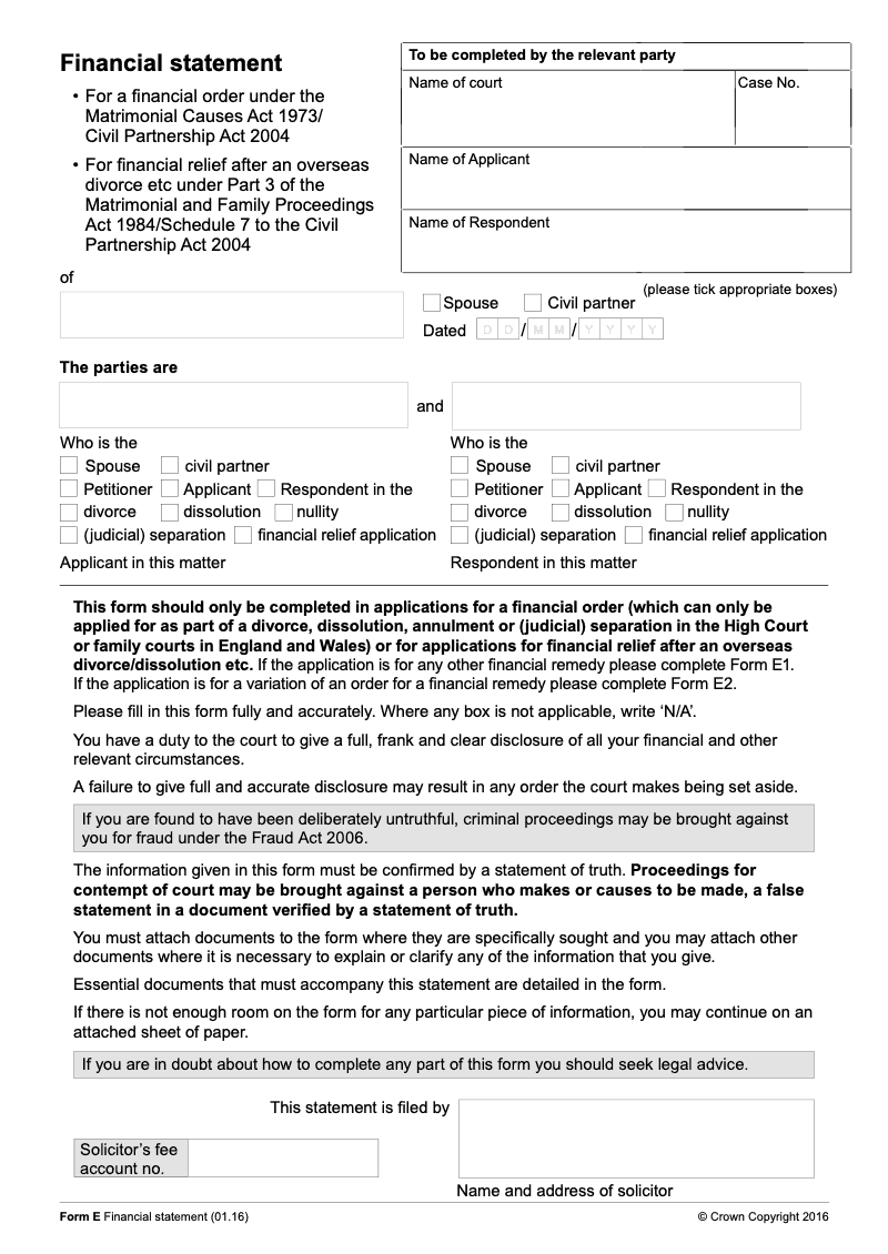 FormE Financial statement - electronic signature available