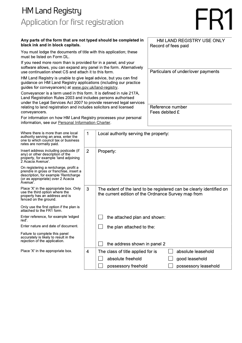 FR1X Application for first registration - Word Version
