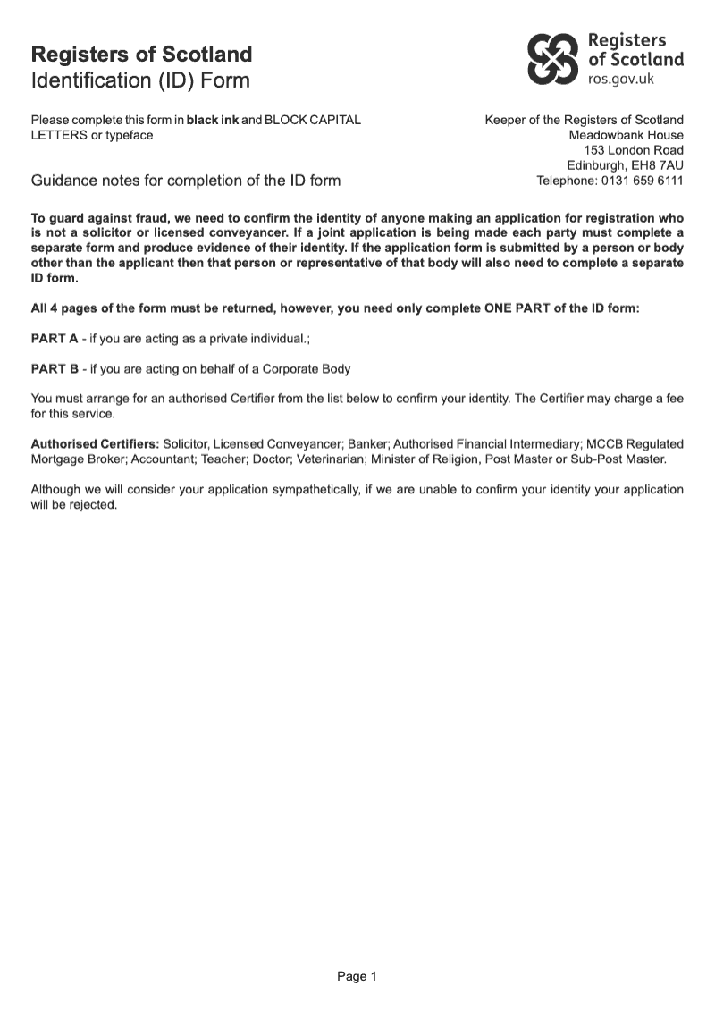 ID Registers of Scotland Identification (ID) Form