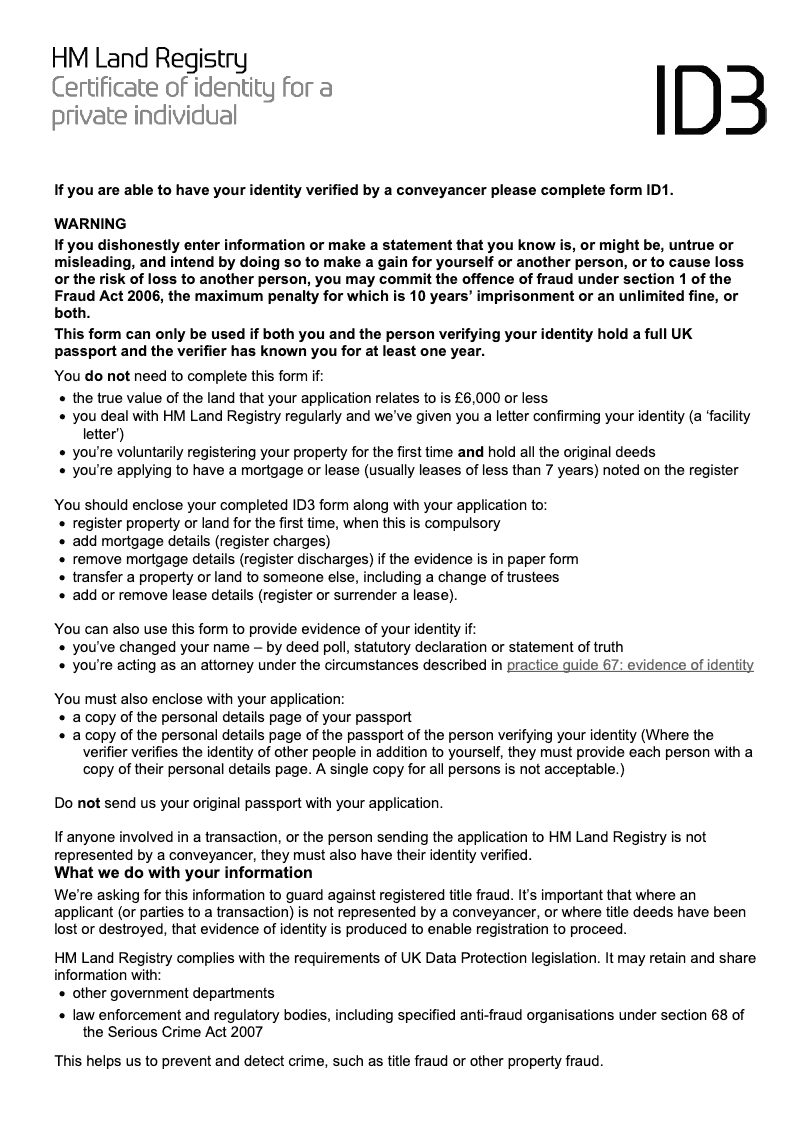 ID3 Certificate of Identity for a Private Individual