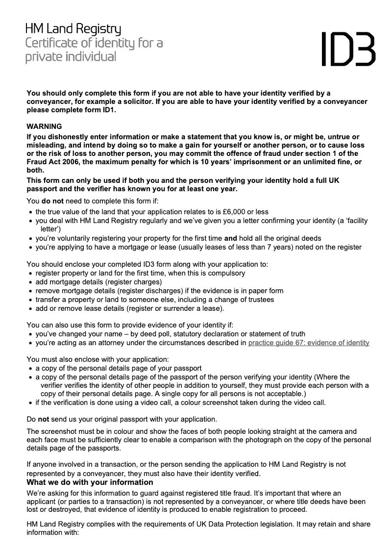 ID3 Certificate of Identity for a Private Individual