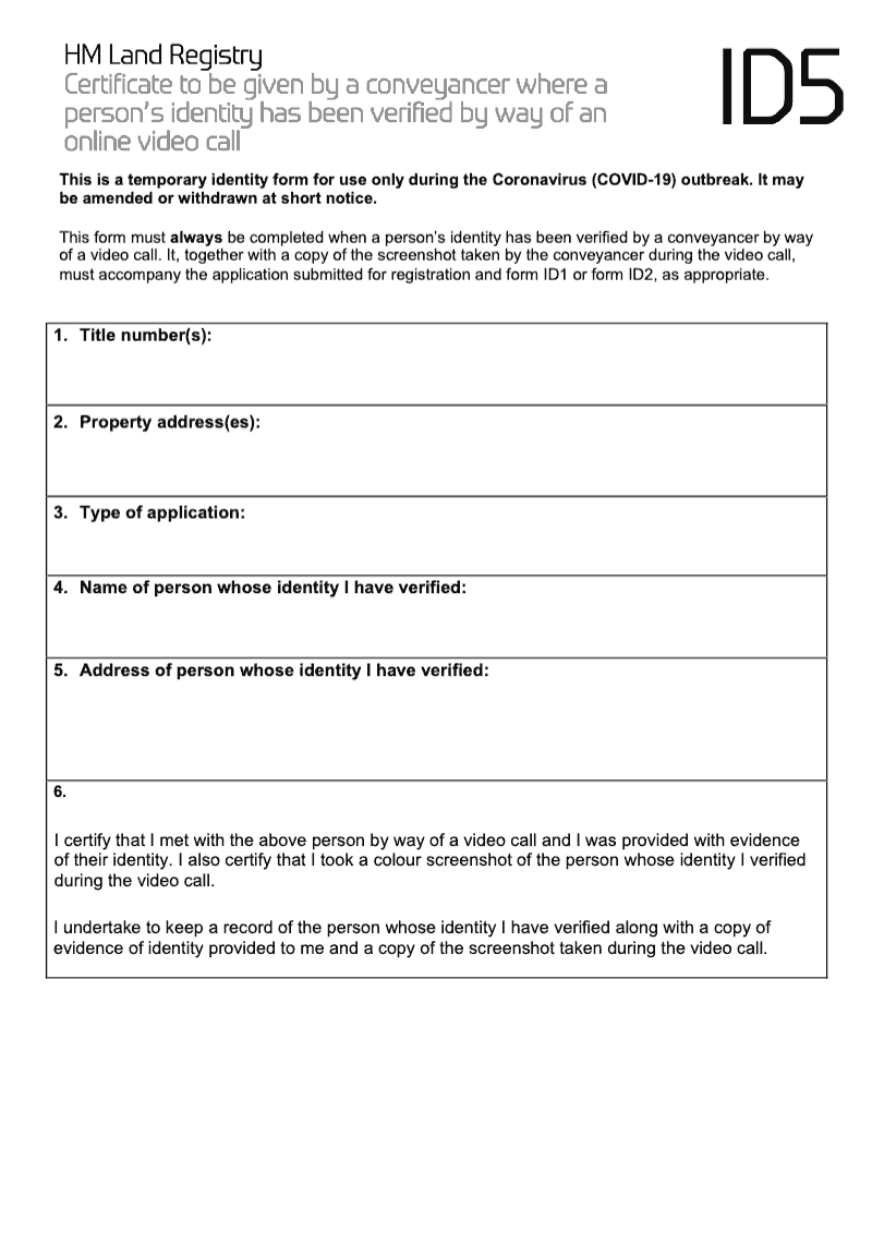ID5 Certificate to be given by a conveyancer where a person's identity ...