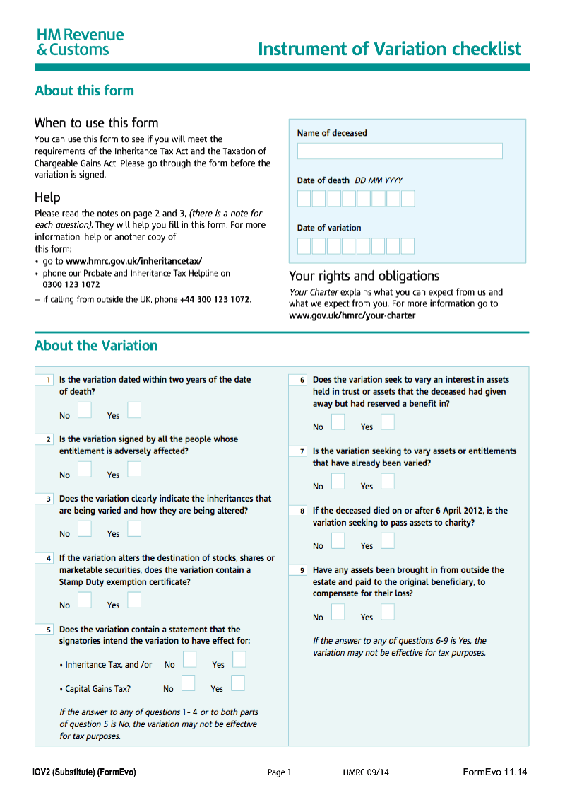 IOV2 Instrument of variation checklist