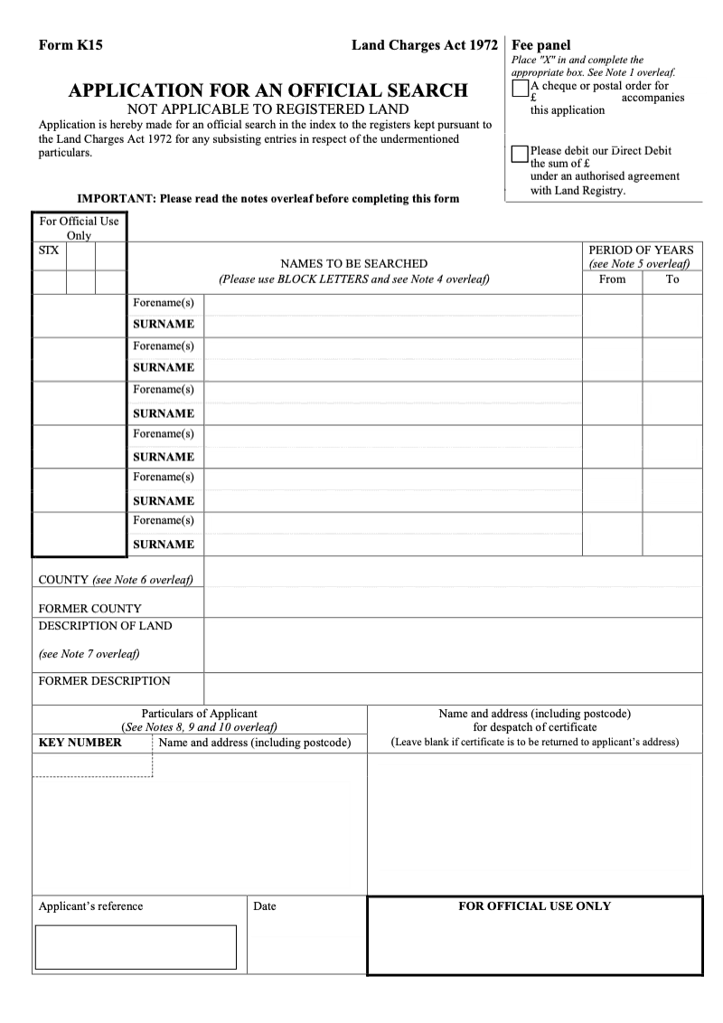 K15 Application for an official search (Not applicable to registered ...
