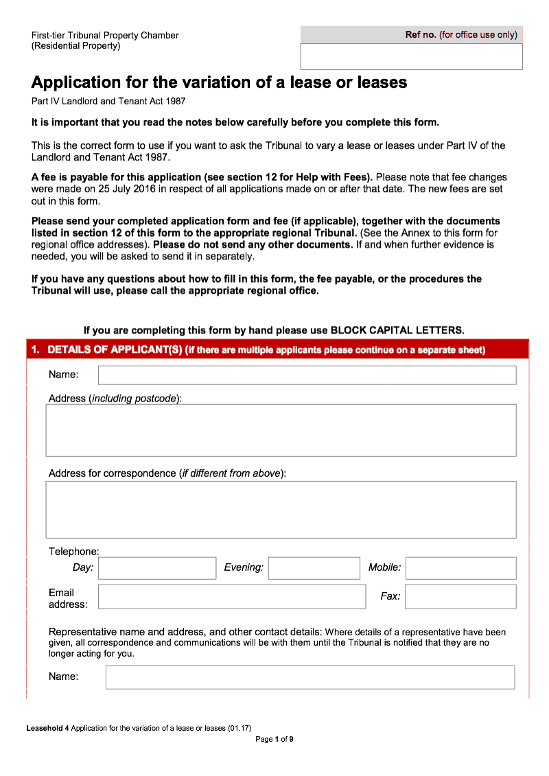 Leasehold 4 Application for the variation of a lease or leases - Part ...