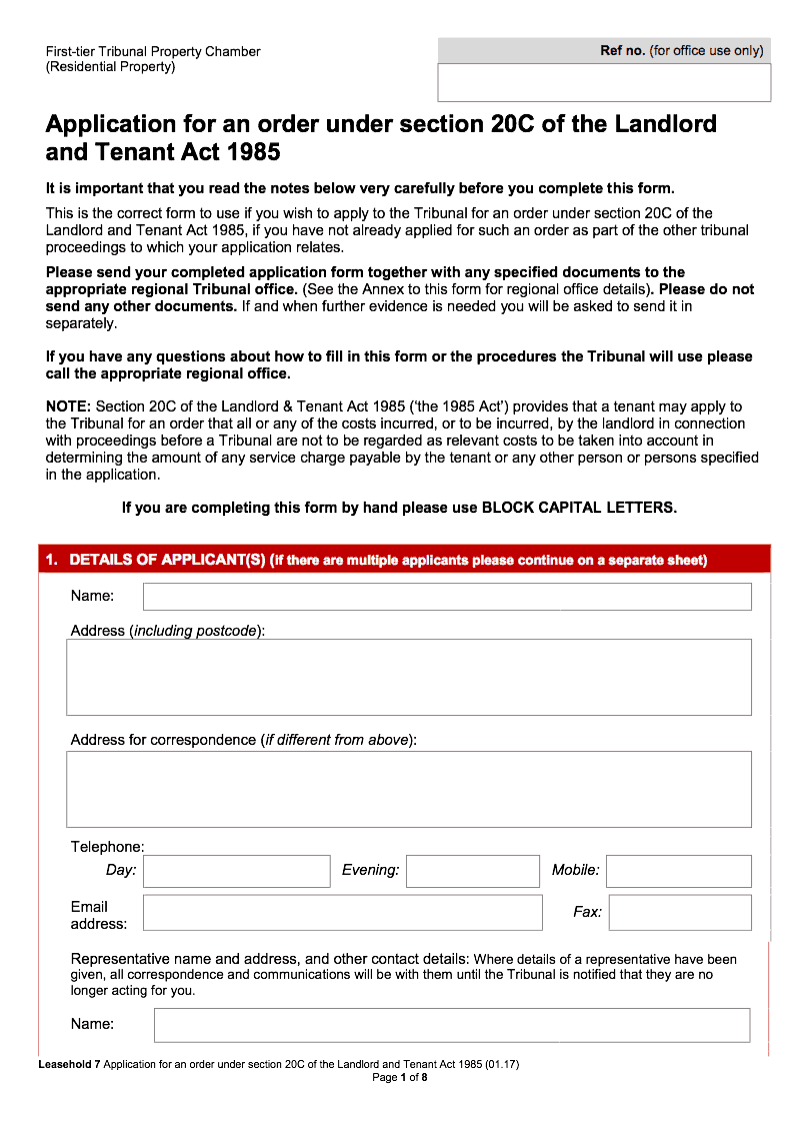 Leasehold 7 Application for an order under section 20C of the Landlord ...
