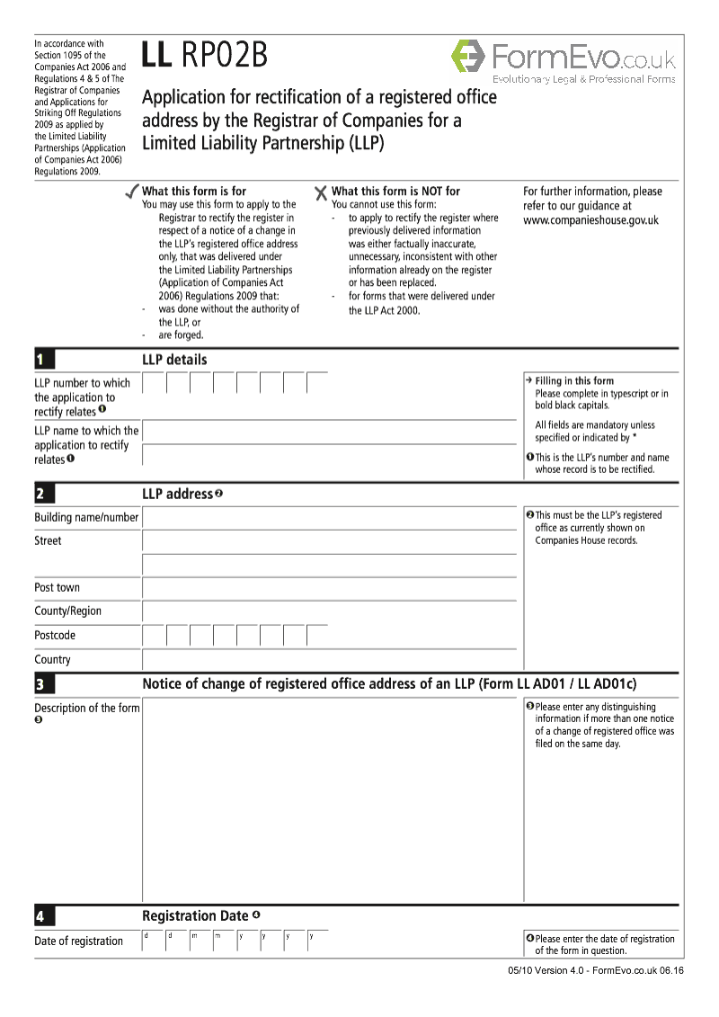 LL RP02B Application for rectification of a registered office address ...