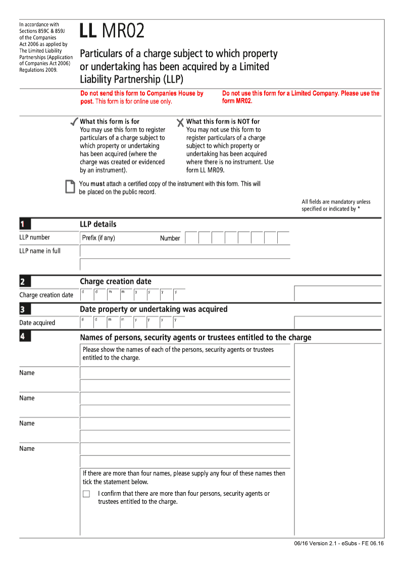 LLMR02 Particulars of a charge subject to which property or undertaking ...