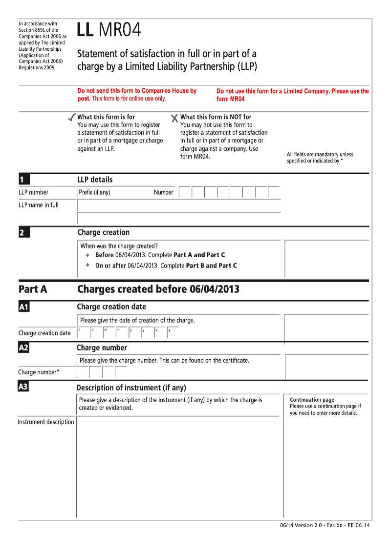 LLMR04 Statement of satisfaction in full or in part of a charge by a ...
