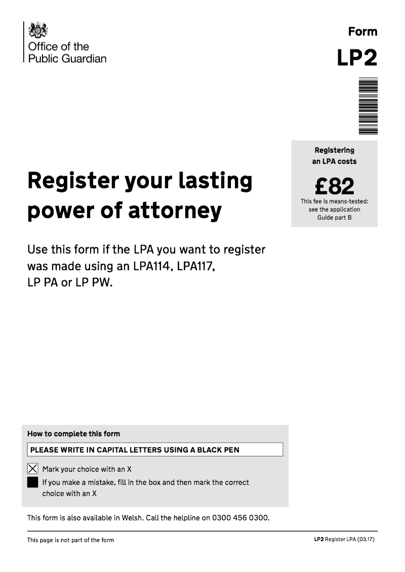 LP2 Register your lasting power of attorney