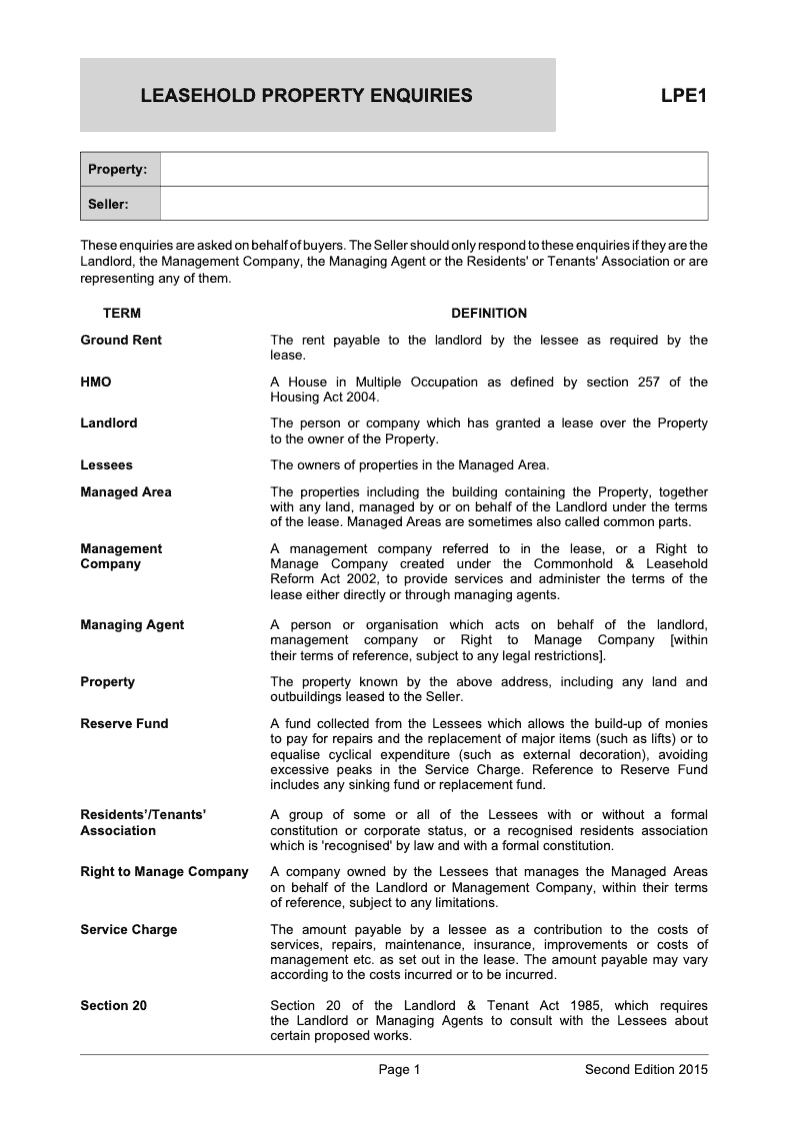 LPE1 Leasehold Property Enquiries (Second Edition 2015) - electronic ...