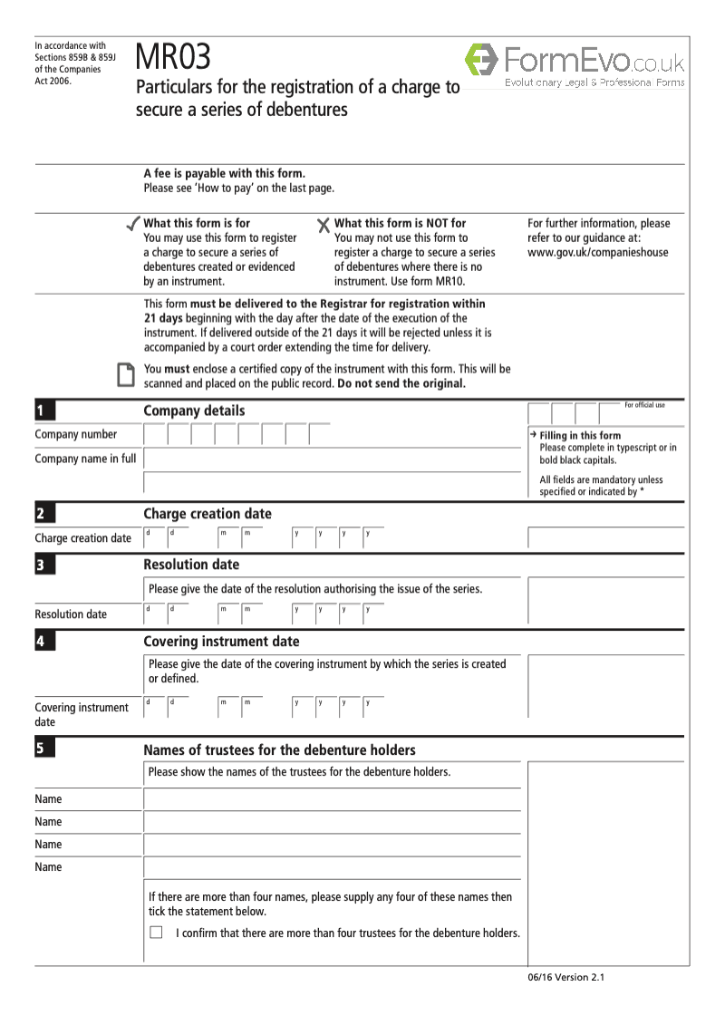 MR03 Particulars for the registration of a charge to secure a series of ...