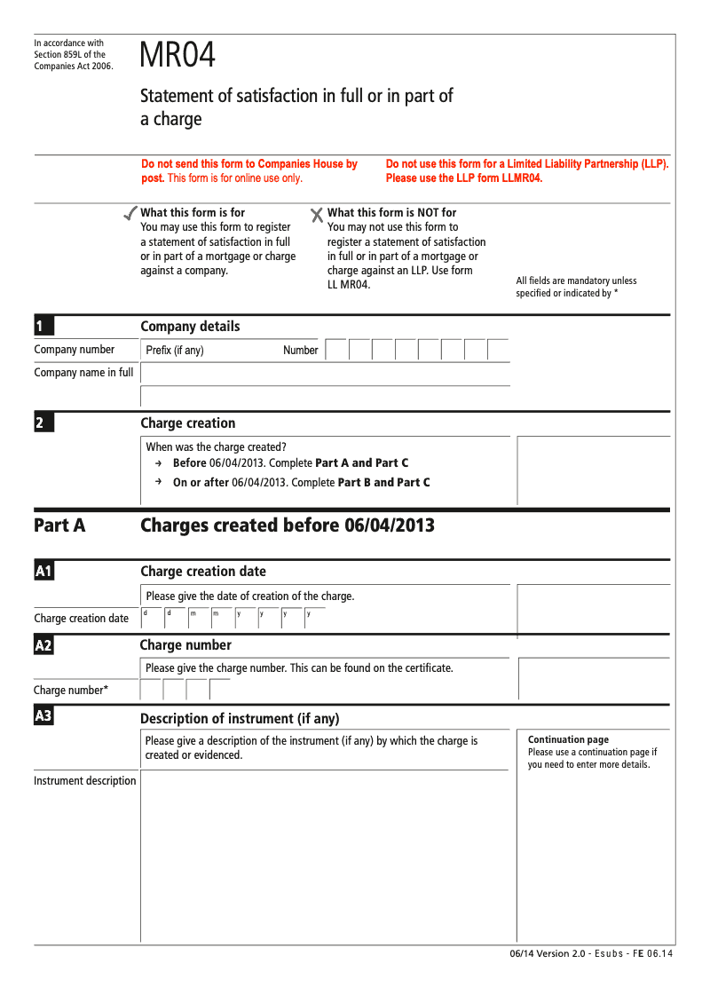 MR04 Statement of satisfaction in full or in part of a charge