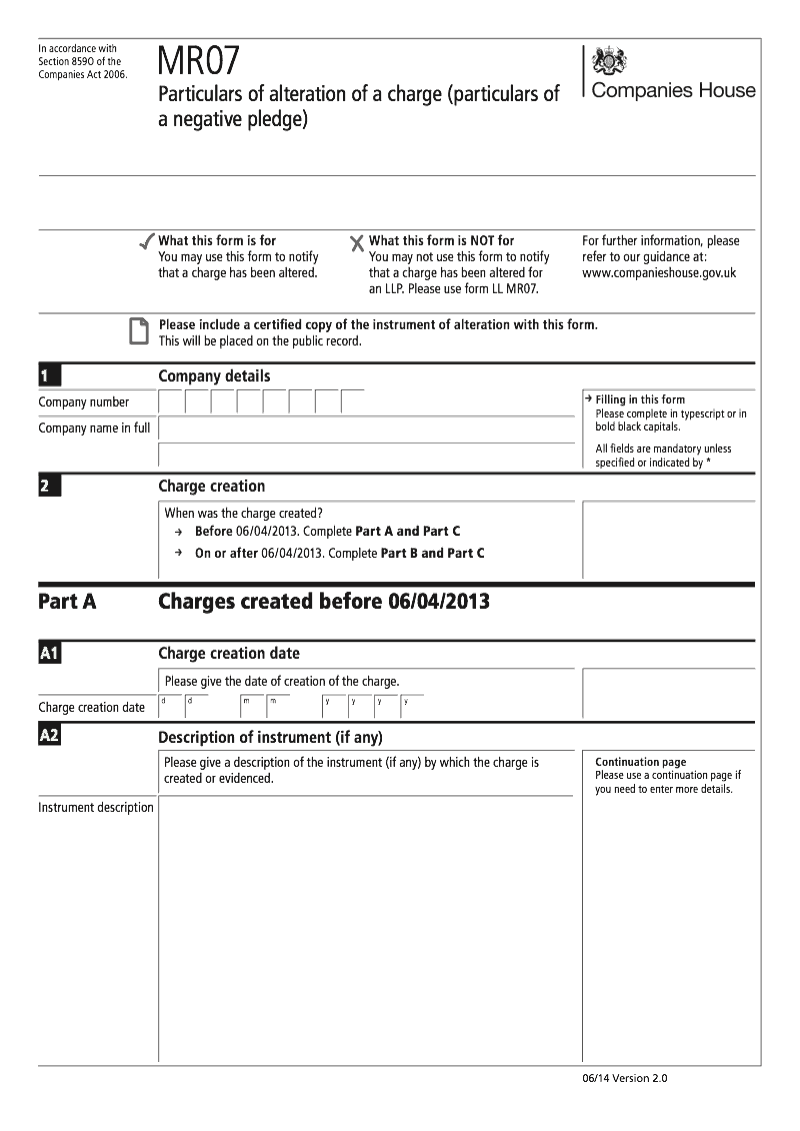 MR07 Particulars of alteration of a charge (particulars of a negative ...