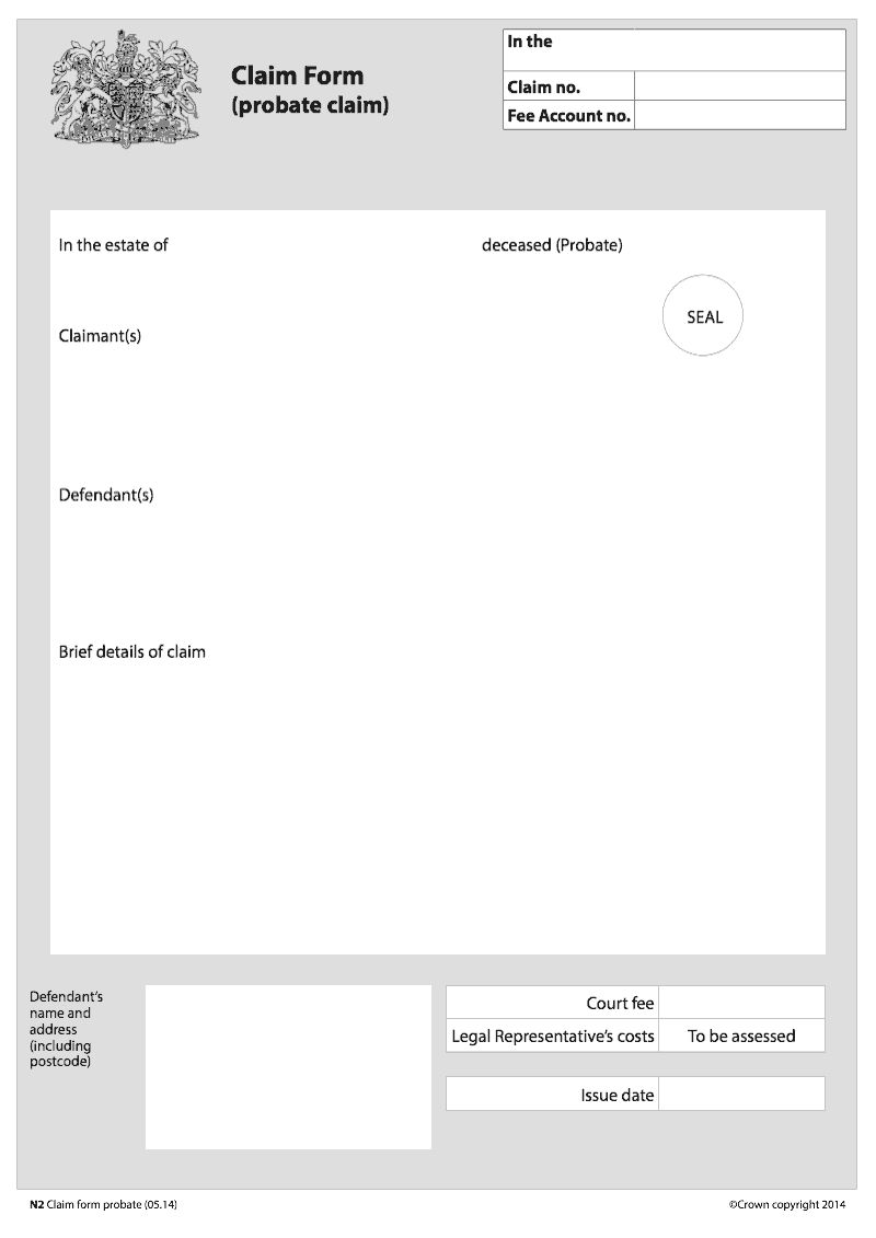 N2 Claim form (probate claim)
