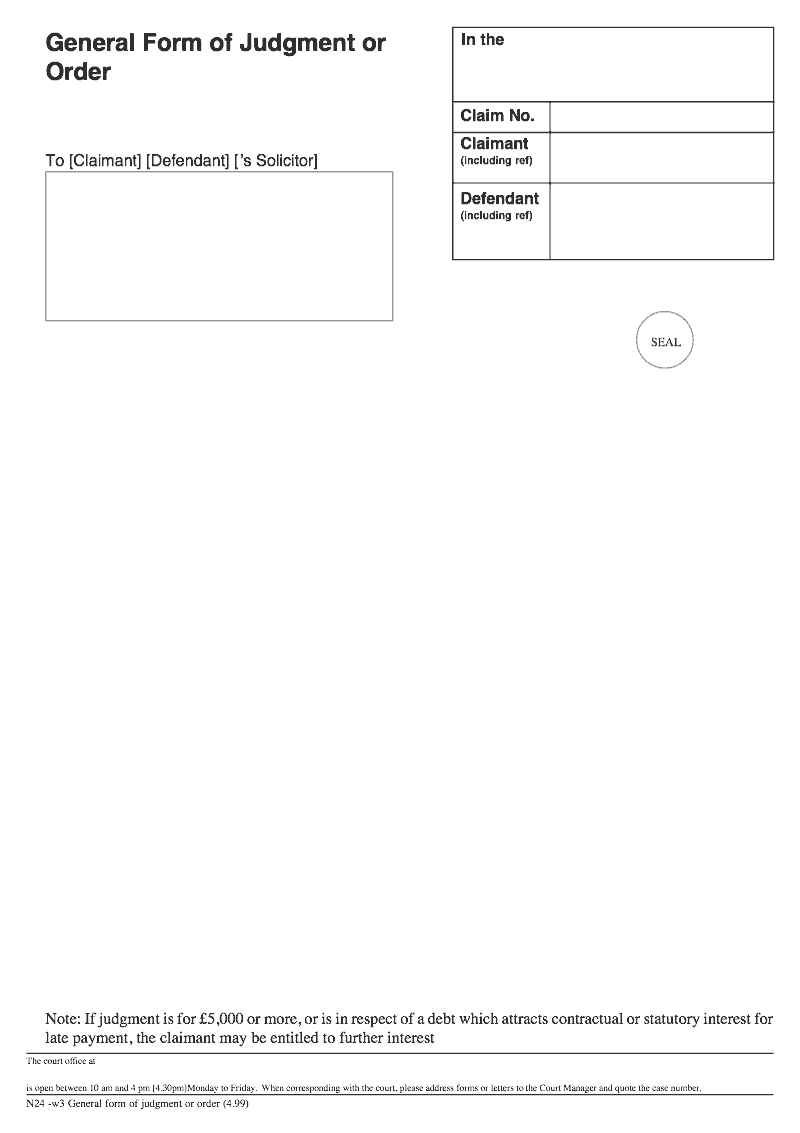 N24 General form of Judgment or Order