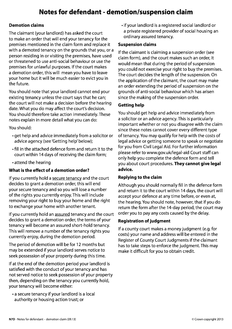 N7D Notes for defendant - demotion/suspension claim