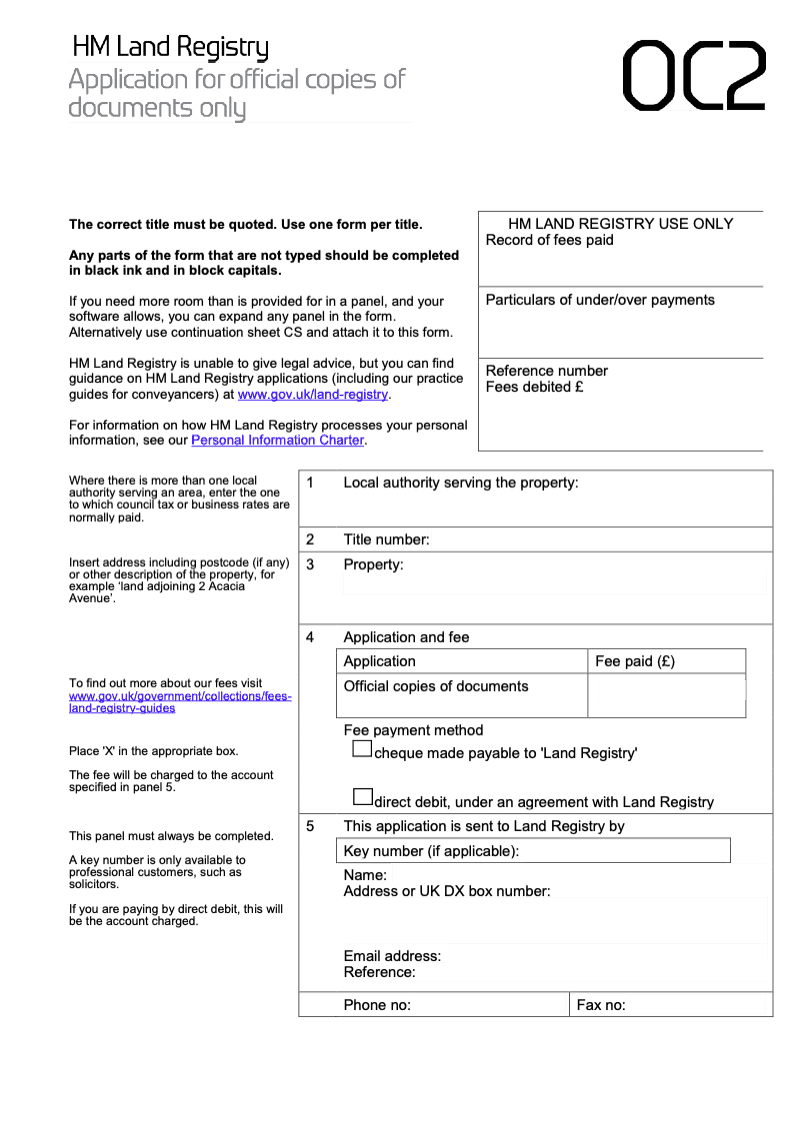 OC2 Application for official copies of documents only