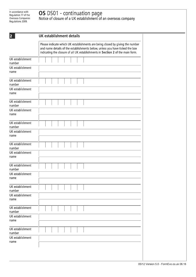 OS DS01 Continuation Page 1 UK establishment details continuation page ...