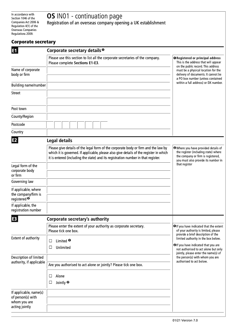 OS IN01 Continuation Page 2 Registration of an Overseas Company Opening ...