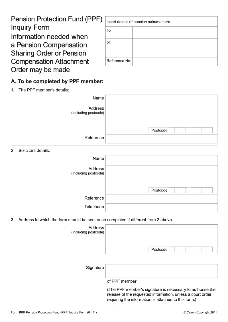 PPF Pension Protection Fund (PPF) Inquiry Form. Information needed when ...