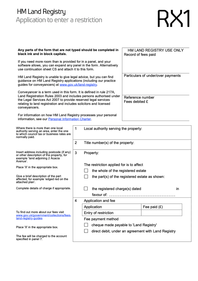 RX1 Application to enter a restriction