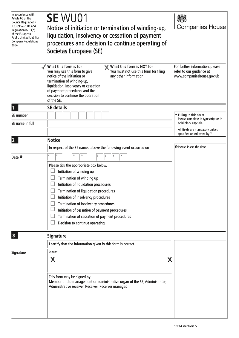 SE WU01 Notice of initiation or termination of winding-up, liquidation ...