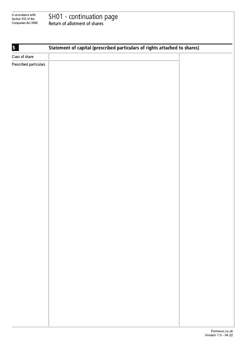 SH01 Continuation Page 3 Statement of capital (prescribed particulars ...