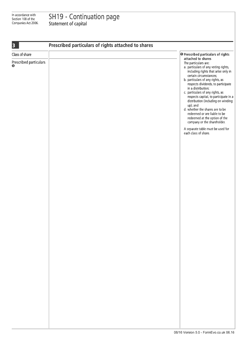 SH19 (Section 108) Continuation Page 2 Statement of capital (Prescribed ...