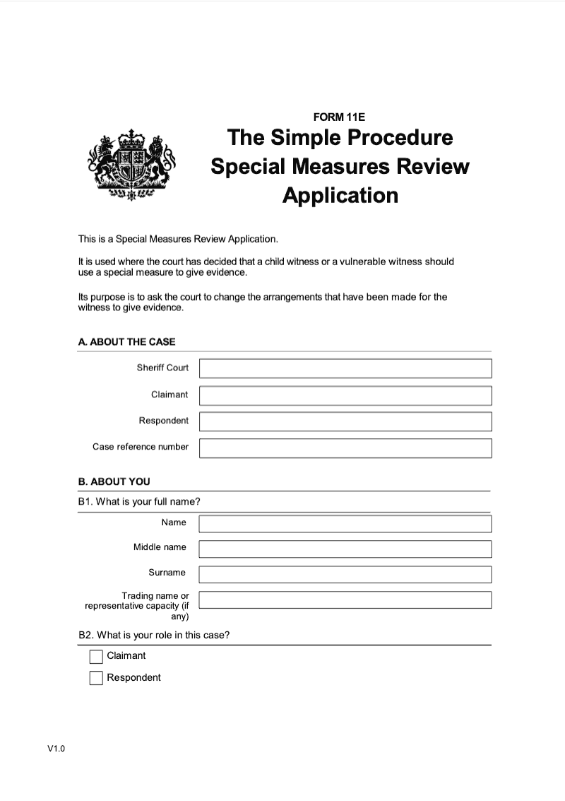 SP FORM11E Simple Procedure Special Measures Review Application