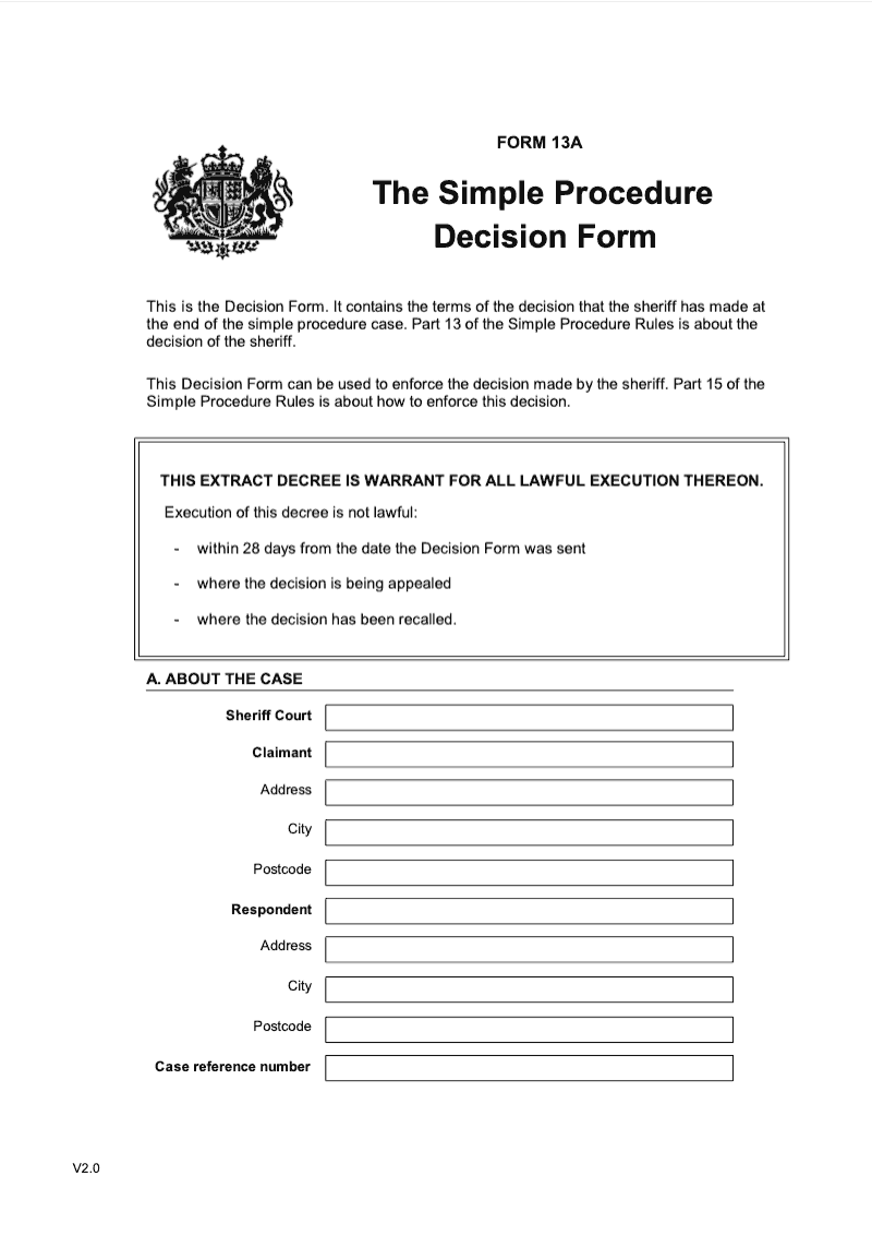 SP FORM13A Simple Procedure Decision Form