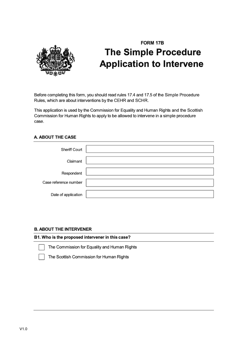 SP FORM17B Simple Procedure Application to Intervene