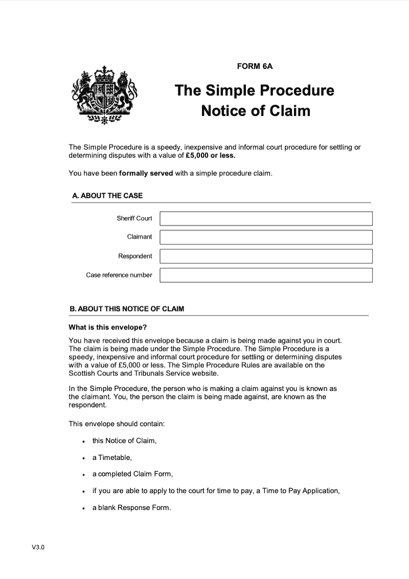 SP FORM6A Simple Procedure Notice of Claim