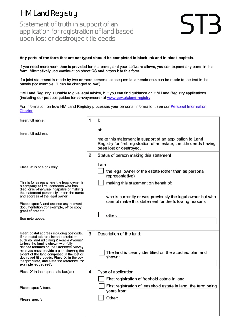 ST3 Statement of truth in support of an application for registration of ...