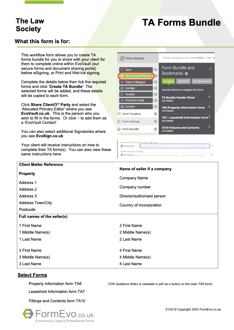 TA Forms Bundle Pre-defined bundle containing TA6, TA7 and TA10 ...